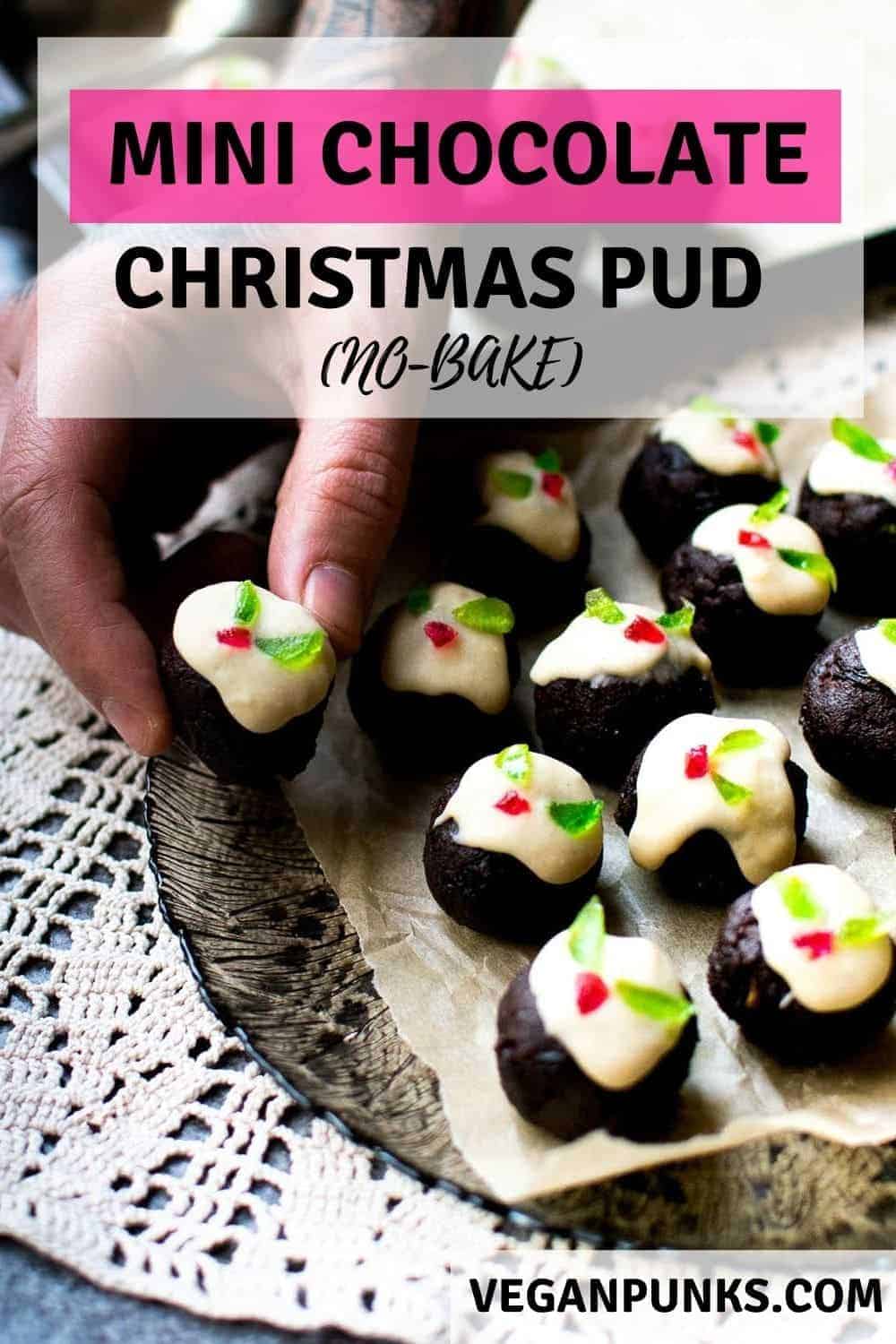 No-Bake Mini Chocolate Christmas Puddings - Vegan Punks