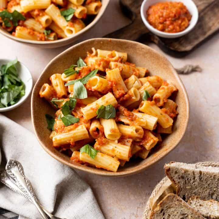 Ajvar Pasta with Easy Homemade Ajvar Sauce - Vegan Punks